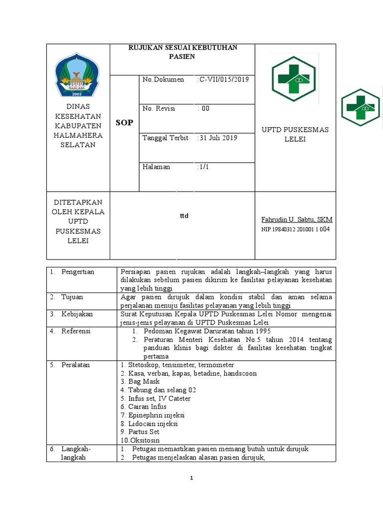 Sop Rujukan Sesuai Kebutuhan Pasien | PDF