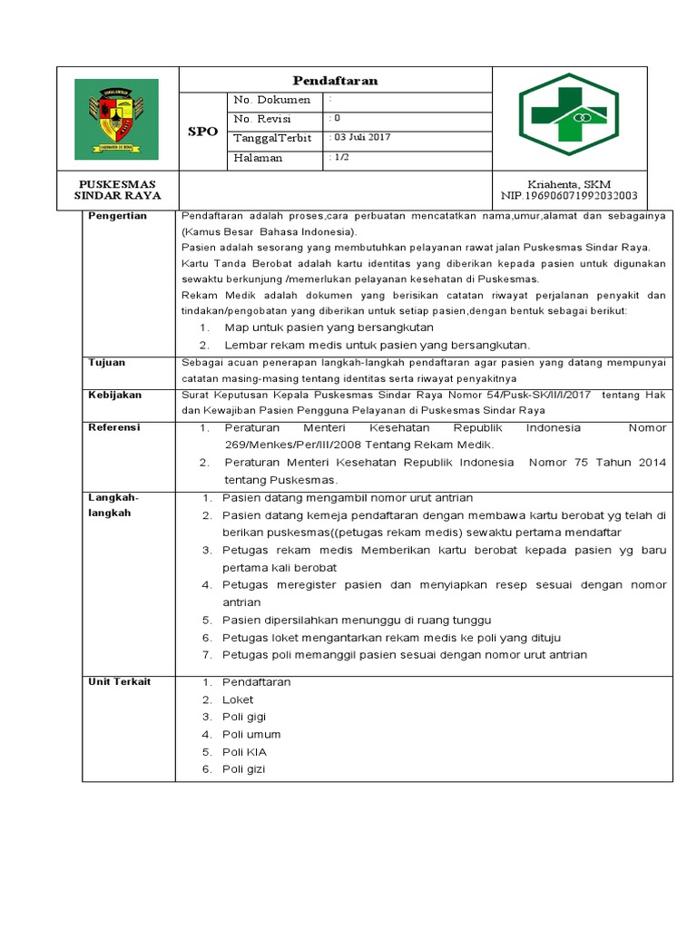Proses Pendaftaran Pasien Puskesmas Sindar Raya | PDF