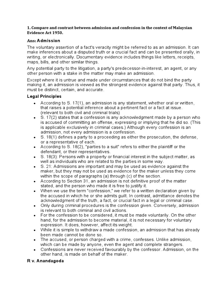 Distinction Between Admission and Confession | PDF | Confession (Law ...