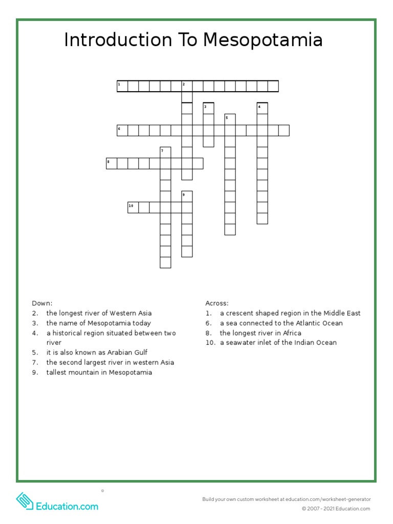 Indroduction To Mesopotamia Crossword Puzzle | PDF