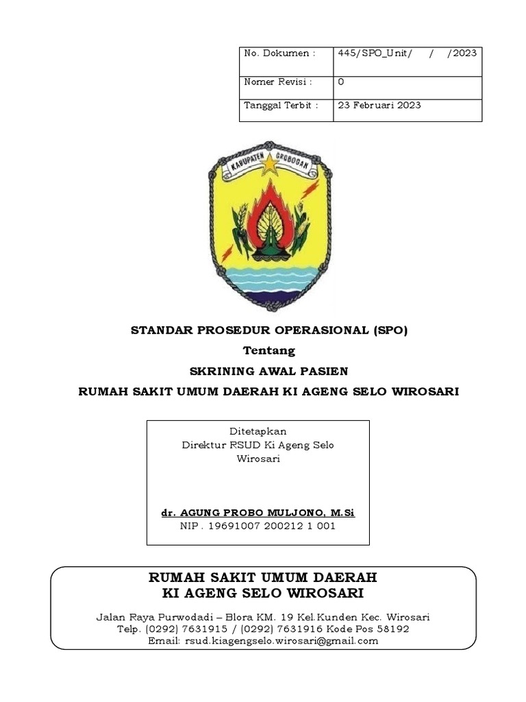 SOP Skrining Awal Pasien | PDF | Sains & Matematika