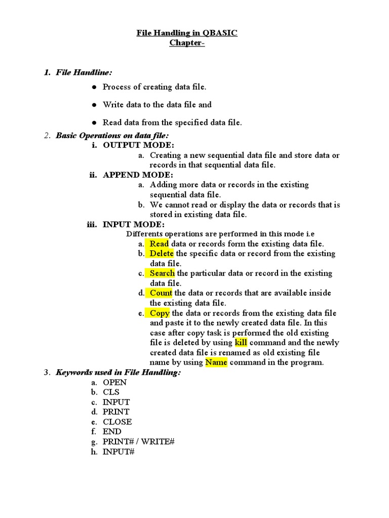 File Handling Fundamentals in QBASIC: An Overview of Creating, Writing, Reading, and ...