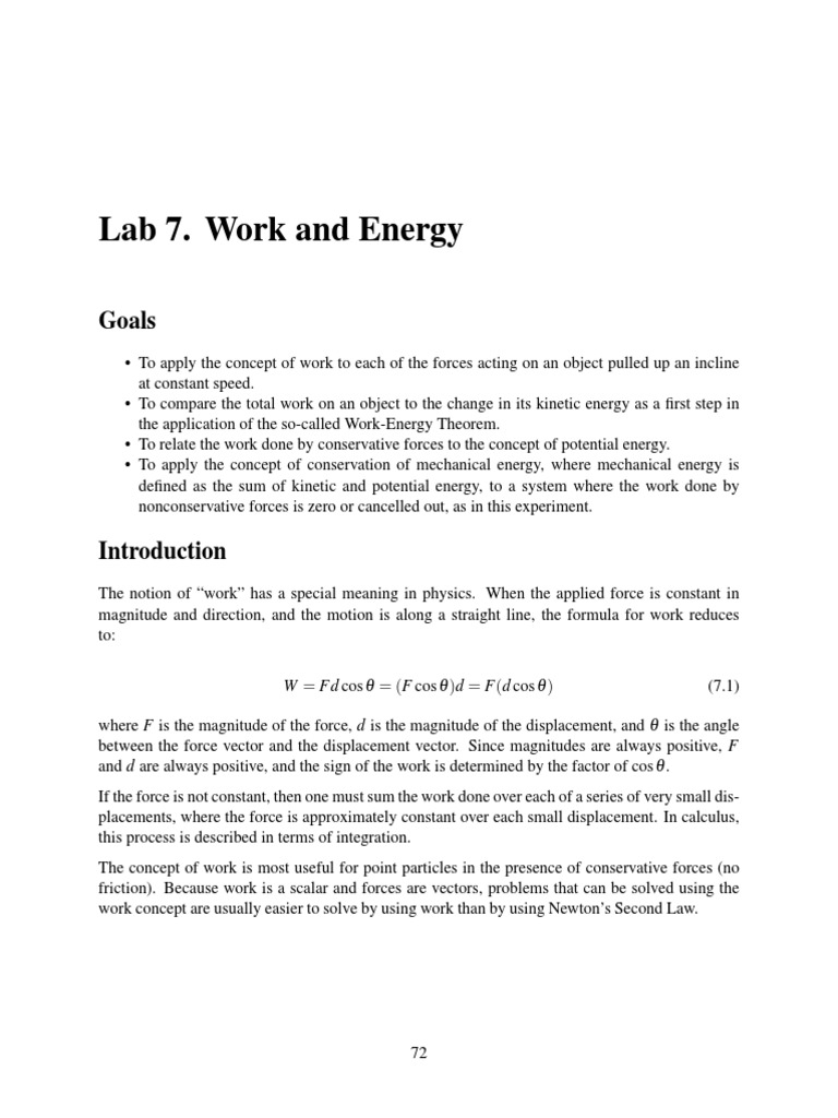 201 Lab 7. Work and Energy | PDF | Force | Potential Energy