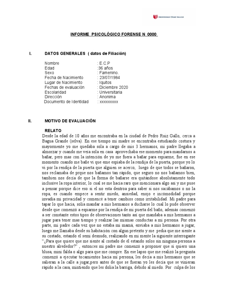 Informe Psicologico FORENSE - Caso | PDF | Las emociones | Sicología
