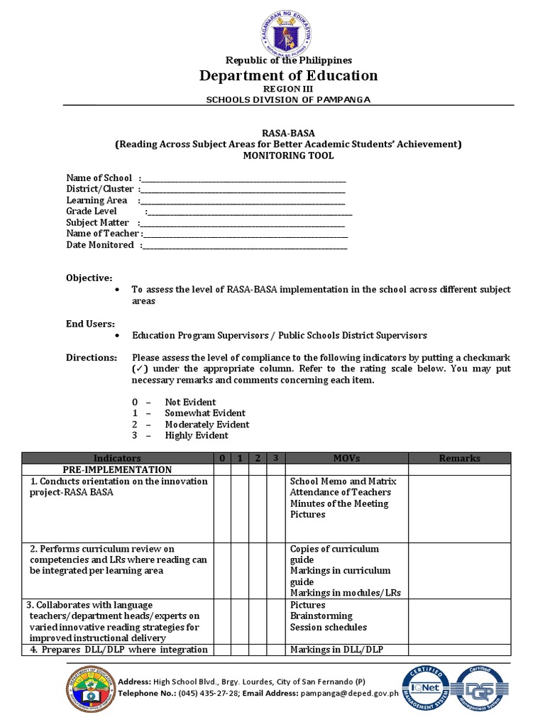 Edited Monitoring Tool RASA BASA | PDF | Behavior Modification ...