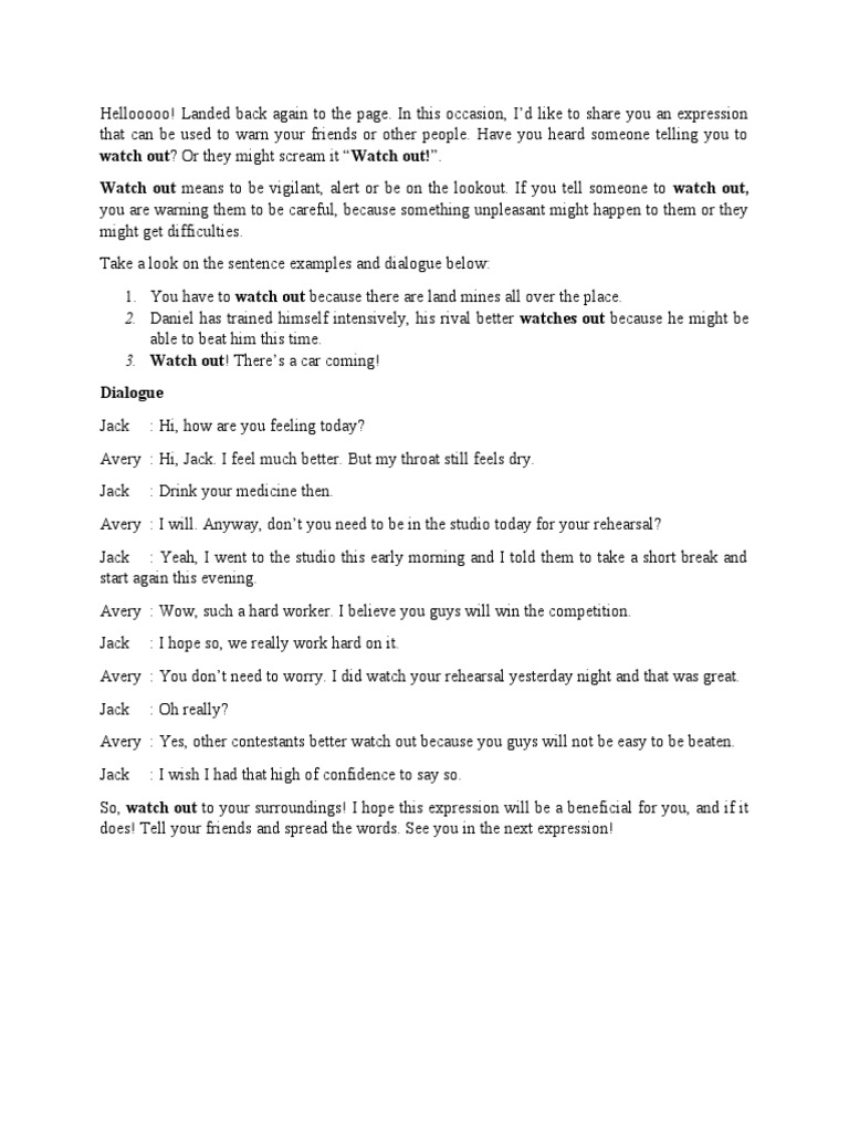 Understanding the Expression "Watch Out" | PDF