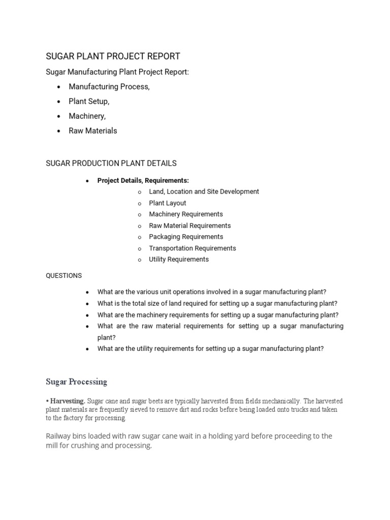 Sugar Plant Project Report Overview | PDF | Sugarcane | Crystallization
