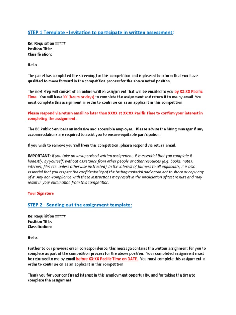 Written Assessment Invite Template | PDF