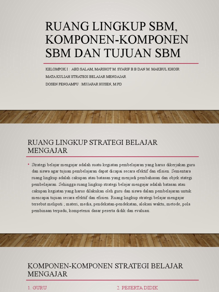 Ruang Lingkup SBM, Komponen-Komponen SBM Dan Tujuan | PDF