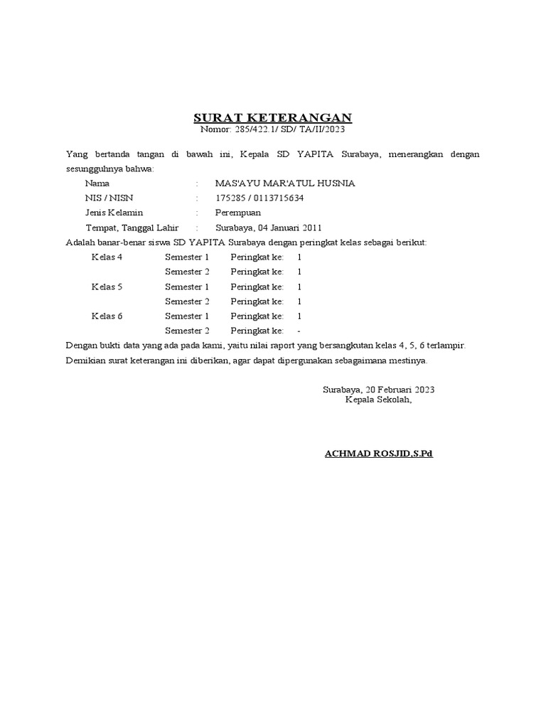 Surat Keterangan Peringkat | PDF