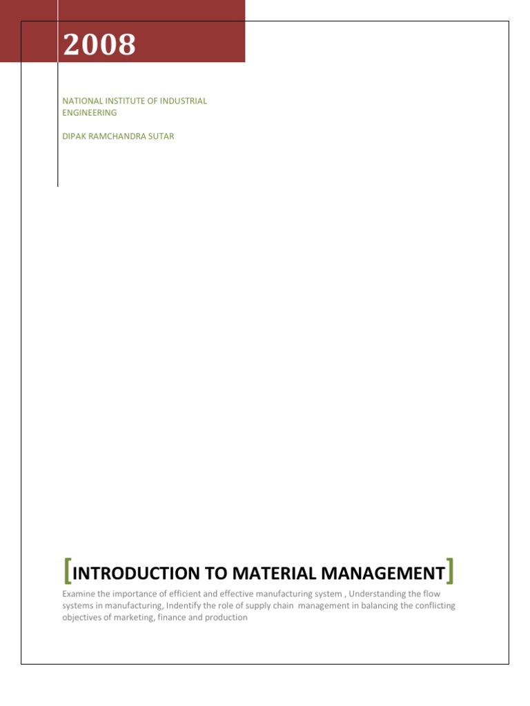 Chapter 1 Introduction To Material Management | PDF | Supply Chain ...