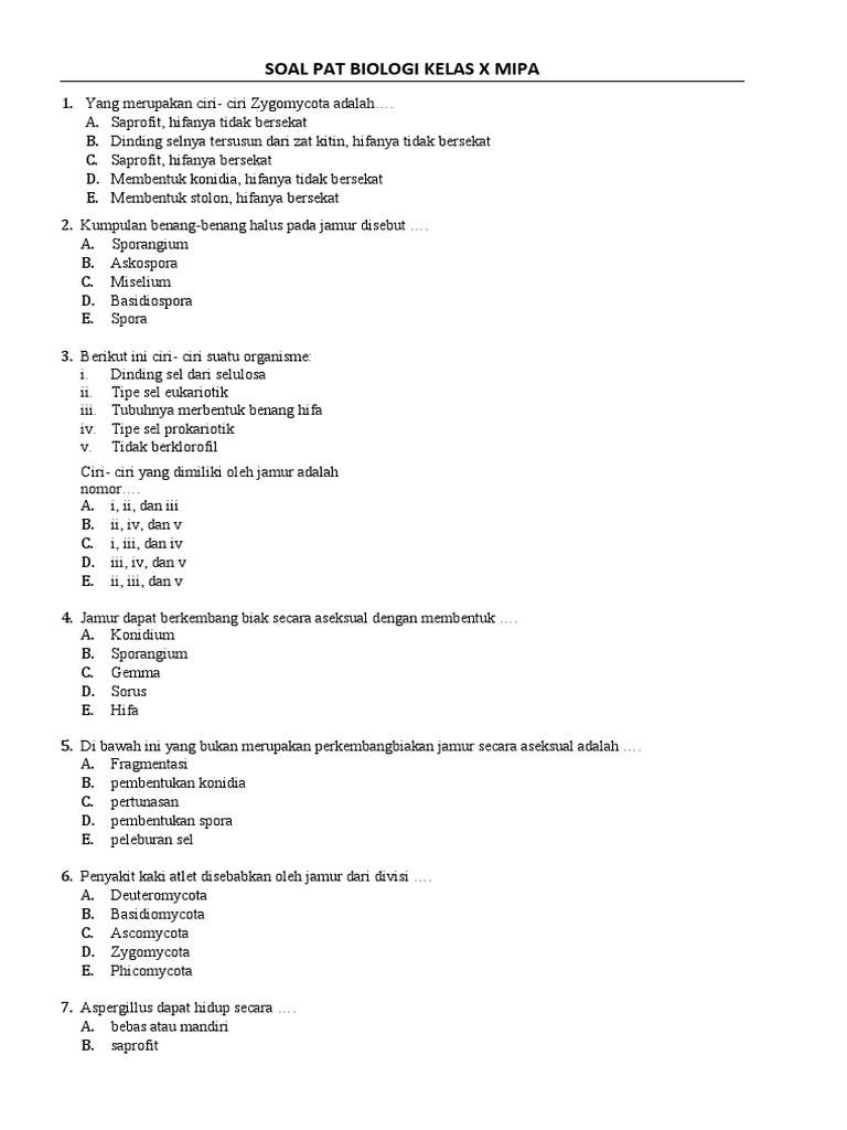Soal Pat Biologi Kelas X Mipa | PDF | Kesehatan Holistik