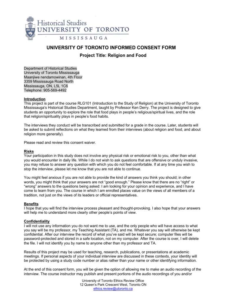 Religion and Food Consent Form | PDF | Consent | Computer File
