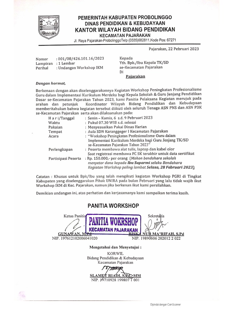 SURAT UNDANGAN WORKSHOP IKM - PAJARAKAN | PDF