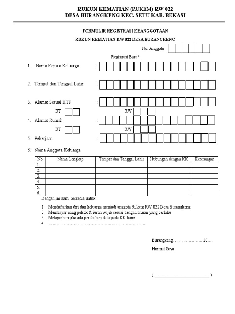Formulir Registrasi Keanggotaan | PDF