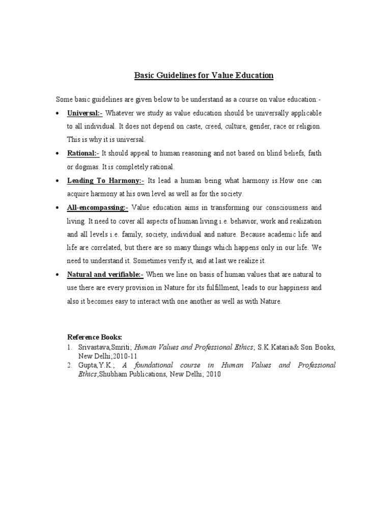 Basic Guidelines For Value Education | PDF