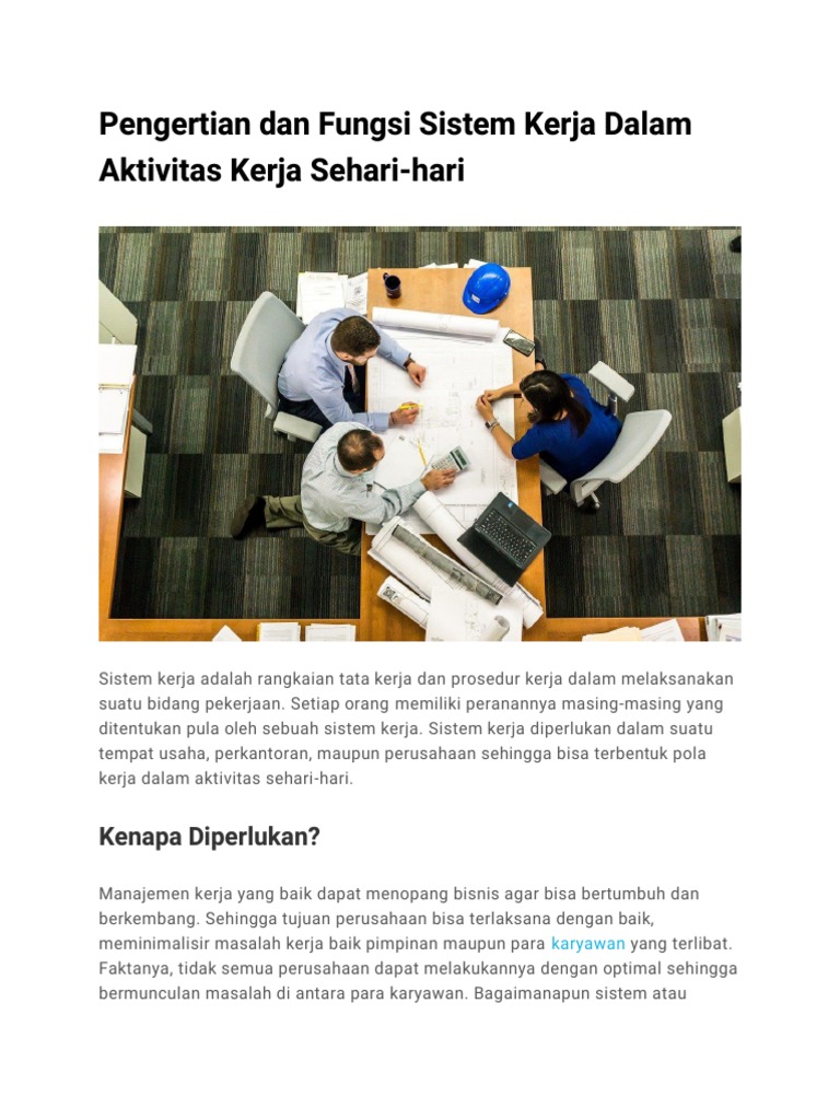 Pengertian Dan Fungsi Sistem Kerja Dalam Aktivitas Kerja Sehari | PDF