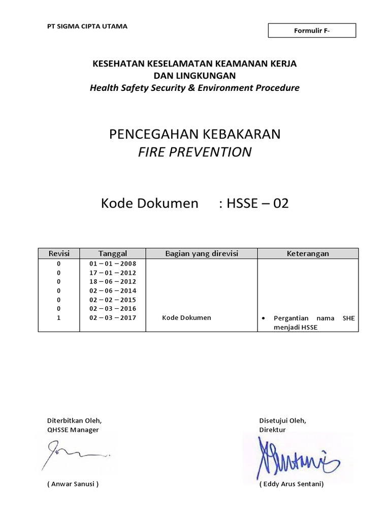 Sop Fire Prevention | PDF