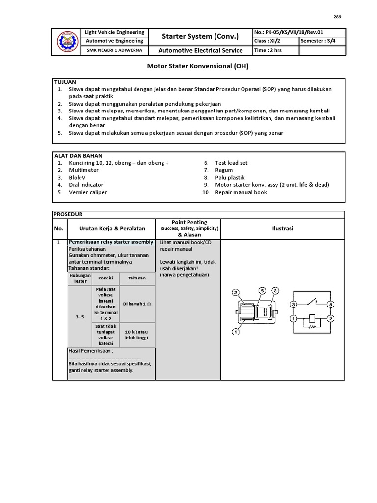 Jobsheet Motor Starter Konvensional | PDF