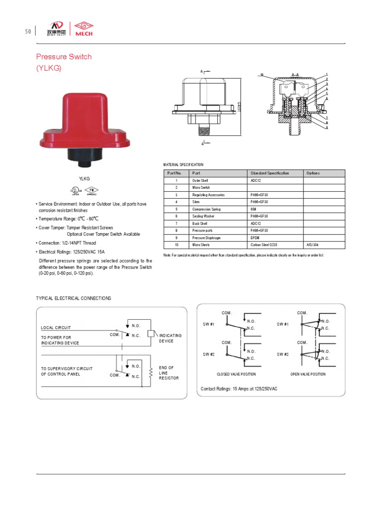Pressure Switch Parts Overview | PDF | Switch | Valve