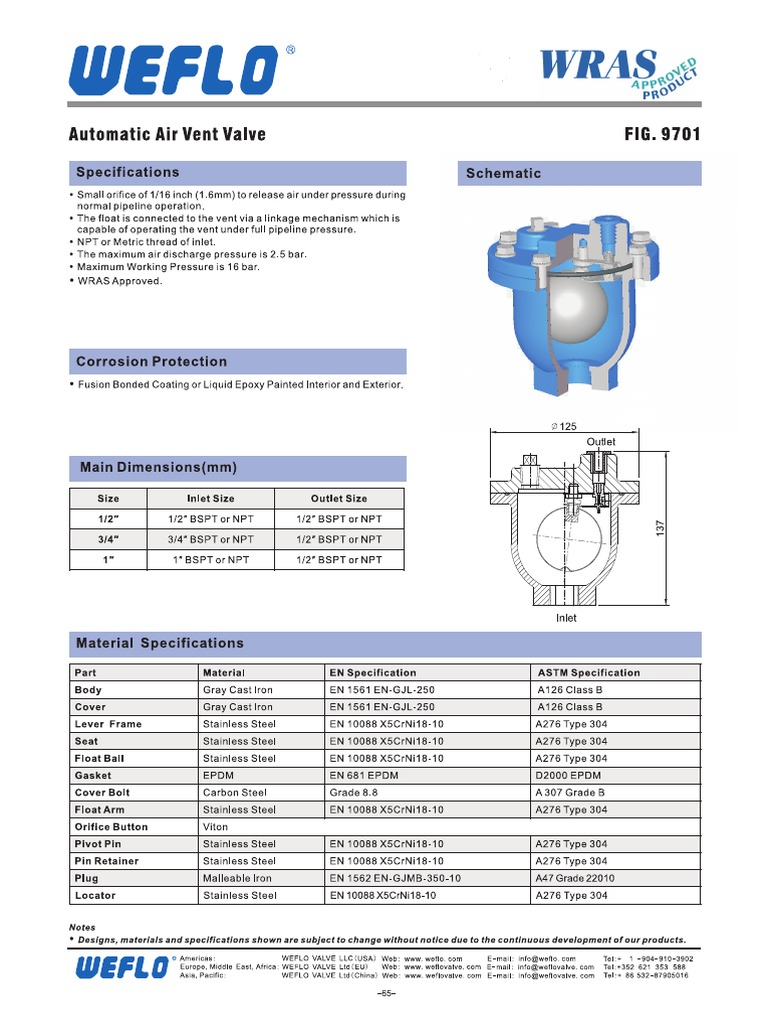 Weflo Automatic Air Vent Valve Fig.9701-2 | PDF