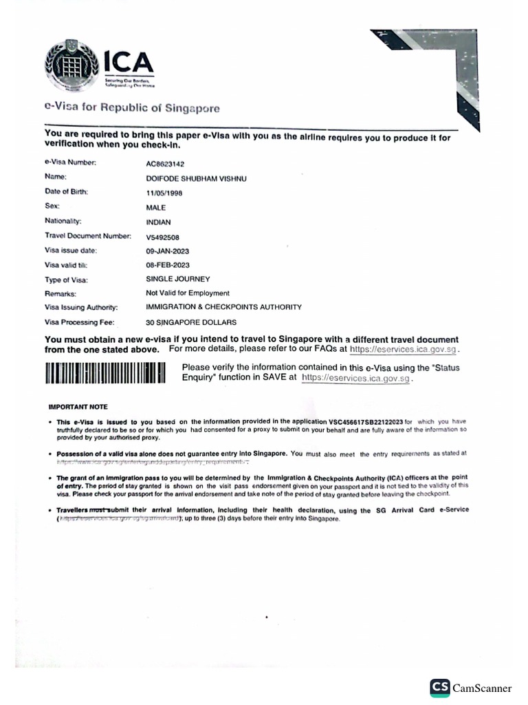 Singapore Evisa | PDF Singapore Evisa | PDF
