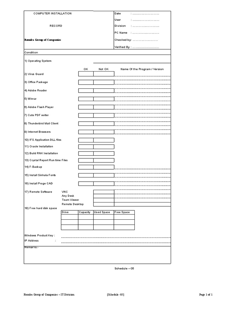 PC Installation Record | PDF