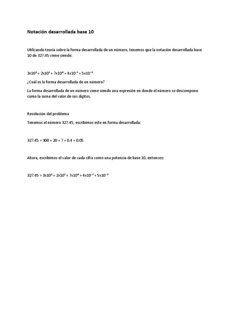 Notación Desarrollada Base 10 | PDF