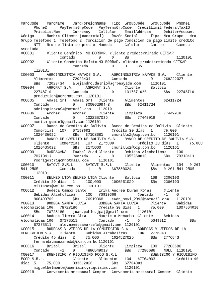 Clientes Ejemplo Sap Business One | PDF