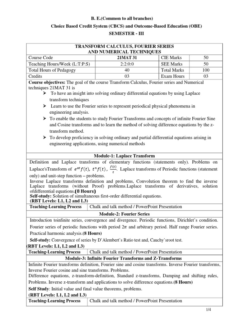 21mat31 Model Question Paper VTU 3rd Sem 21 Scheme | PDF | Laplace ...