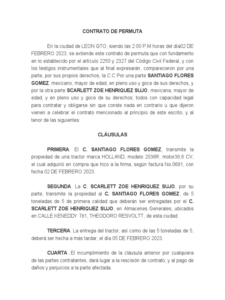 Contrato de Permuta Zoeeee | PDF | Ley común | Derecho civil (sistema ...