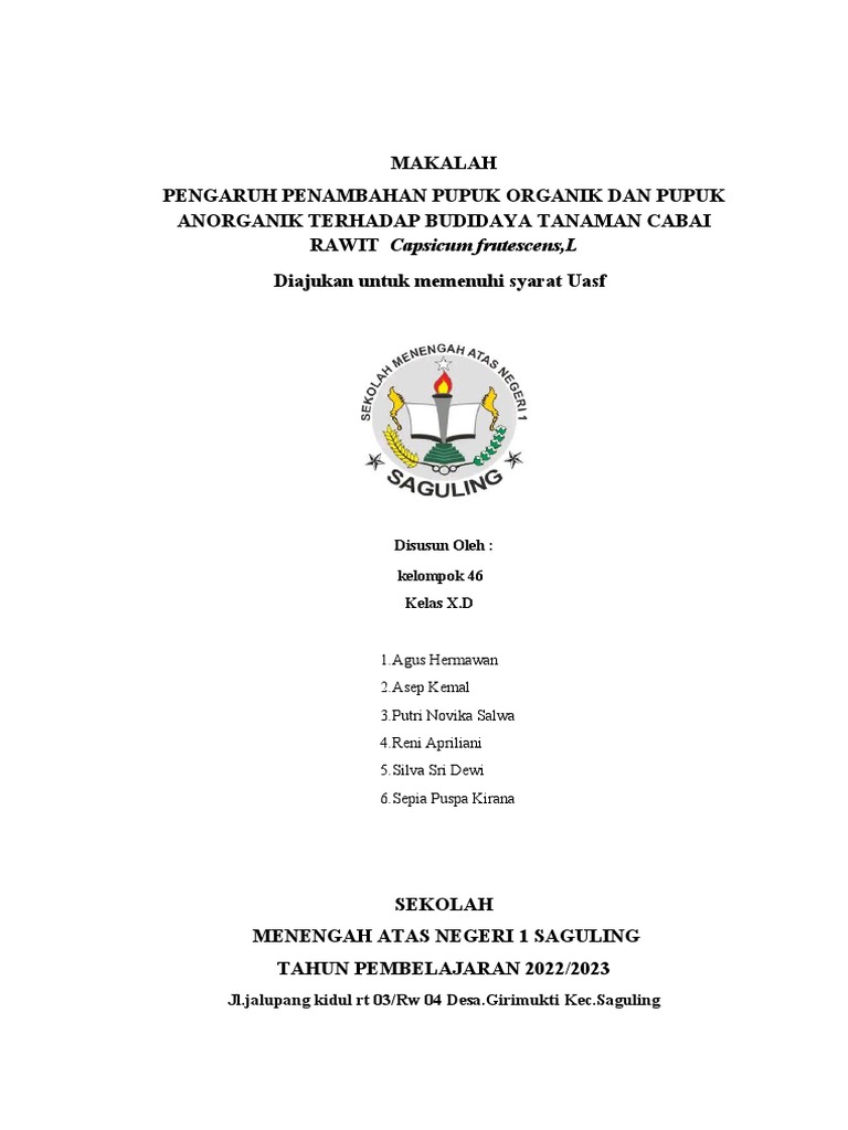 Proposal Pengaruh Penggunaan Pupuk Organik Dan Anorganik Terhadap Budidaya Tanaman Cabai Rawit ...