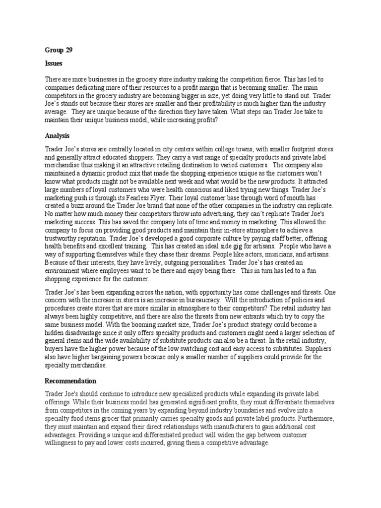 Trader Joe's Case Write Up Group 29 | PDF | Retail | Marketing