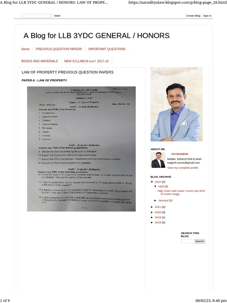 A Blog For LLB 3YDC GENERAL - HONORS LAW OF PROPERTY PREVIOUS QUESTION ...