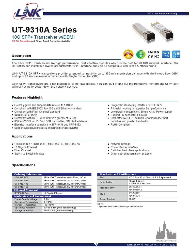 UT-9310A Datasheet V1.11 21-07-2022 | PDF | Networking Standards | Computer Networking