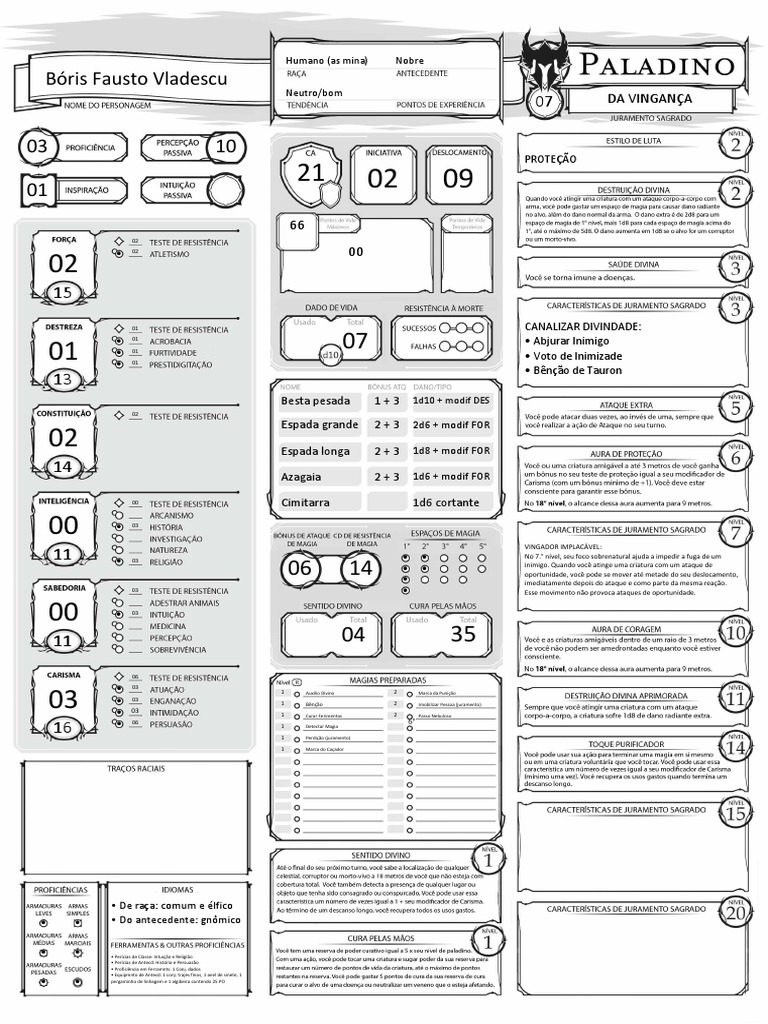 01 Ficha - D&D 5E - Paladino - FichaDeClasse - Editável - UncensoredRPG | PDF