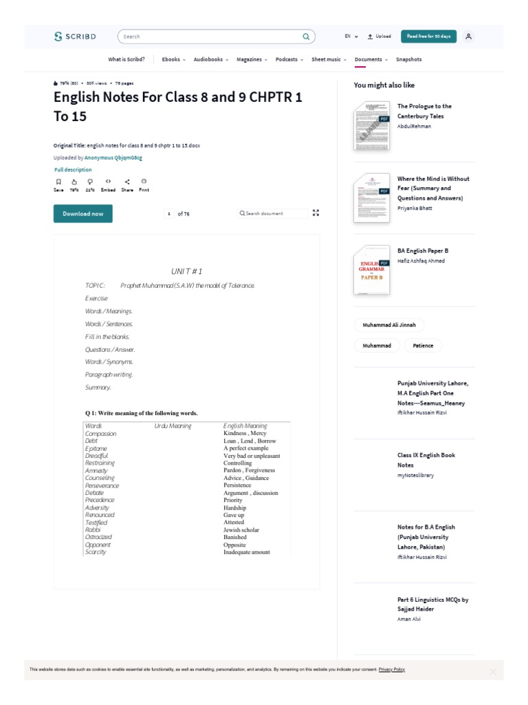 Www Scribd Com Document 392501053 English Notes for Class 8 and 9 Chptr ...