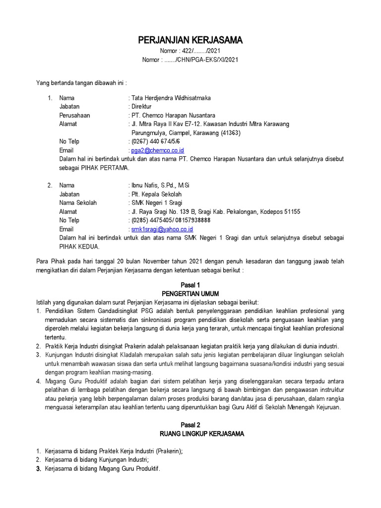 Mou PT Chemco Harapan Nusantara | PDF