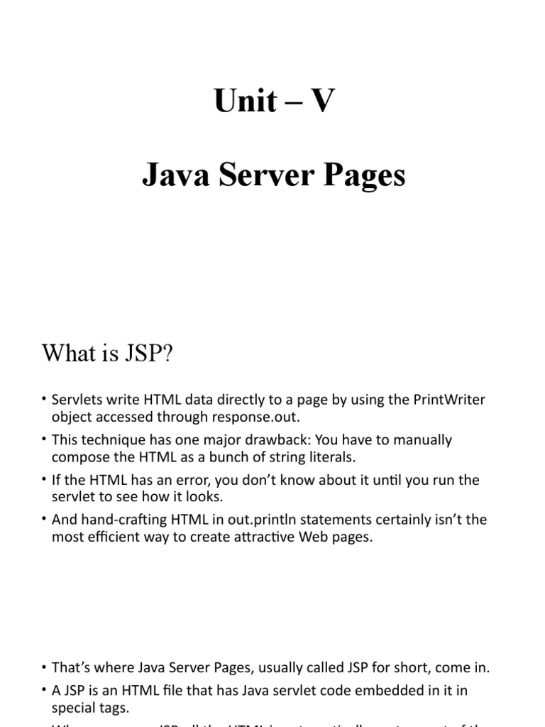 Unit V - Java Server Pages | PDF | Object Oriented Programming | Programming Paradigms