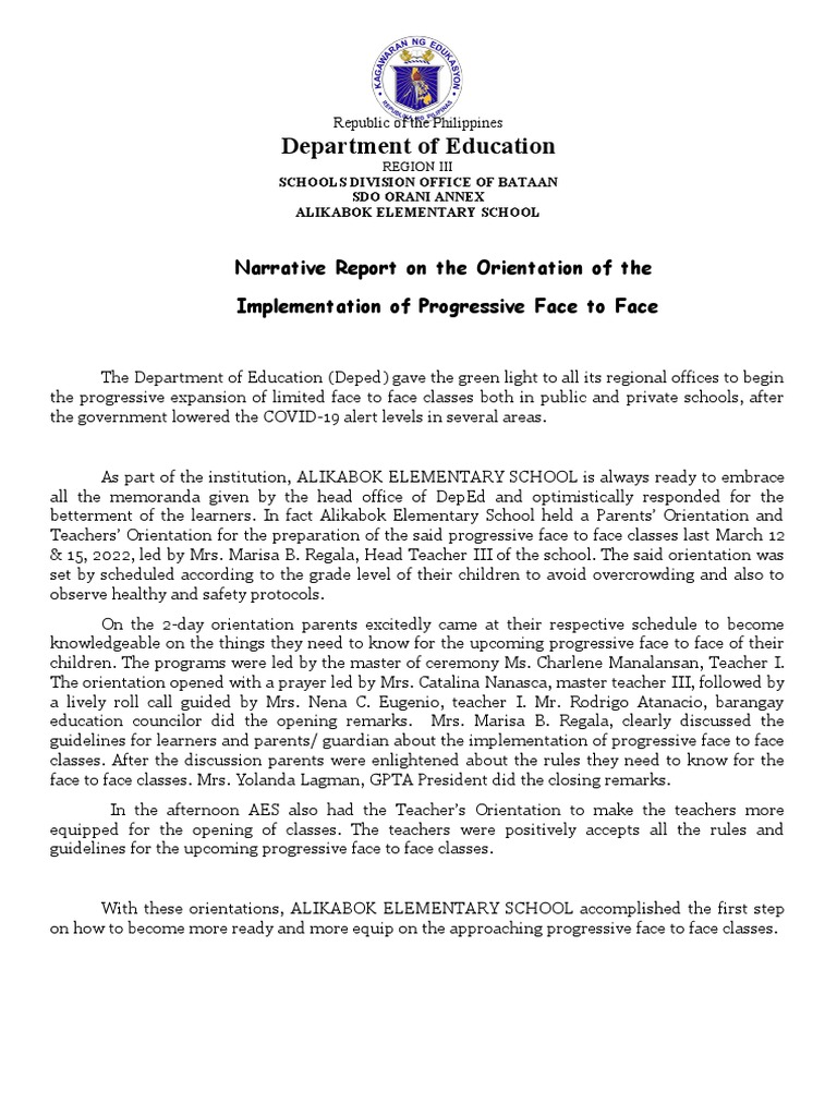 Narrative On Parents Orientation | PDF