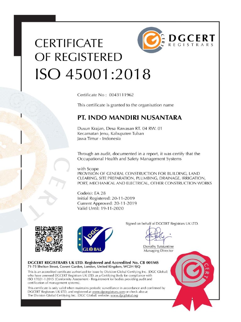 ISO 450012018 Occupational Health and Safety Management Systems, No ...