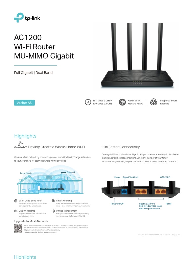 Archer A6 (US) 3.0 - Datasheet | PDF | Wi Fi | Computer Network