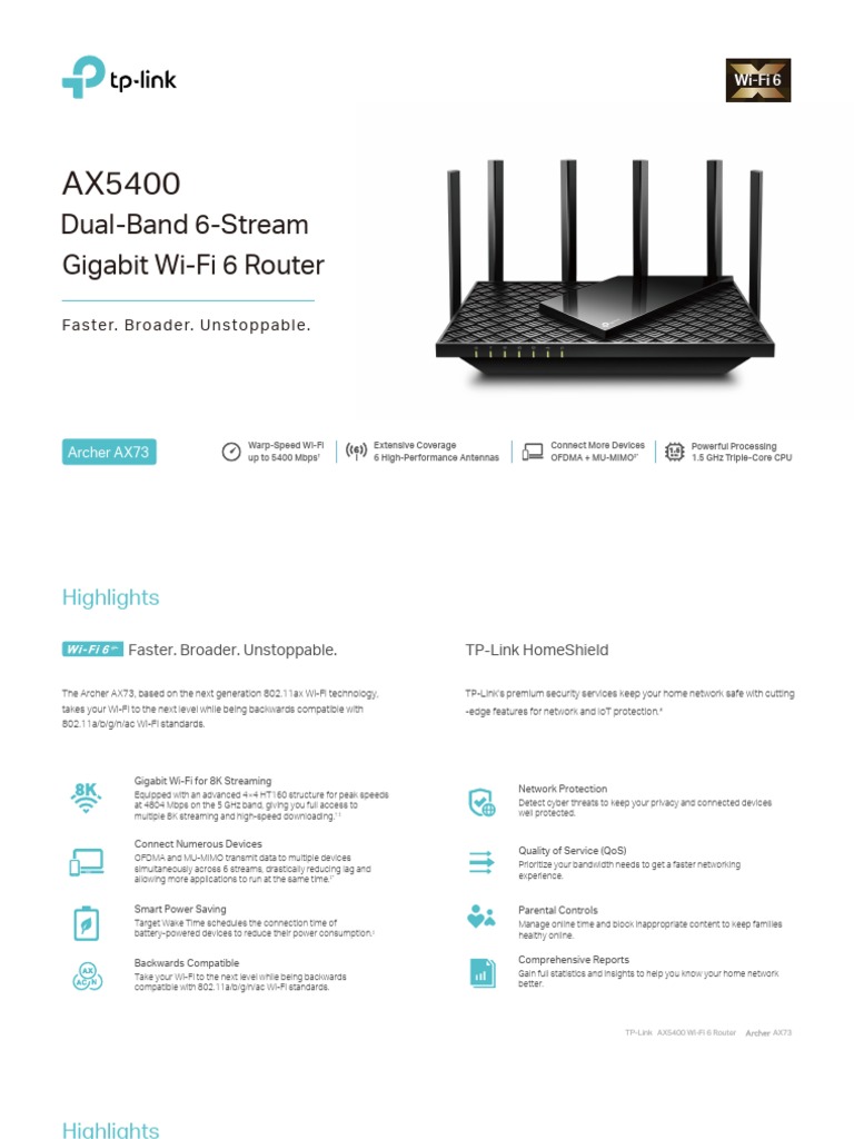 Archer AX73 (EU&US) 2.0 - Datasheet | PDF | Wi Fi | Ieee 802.11