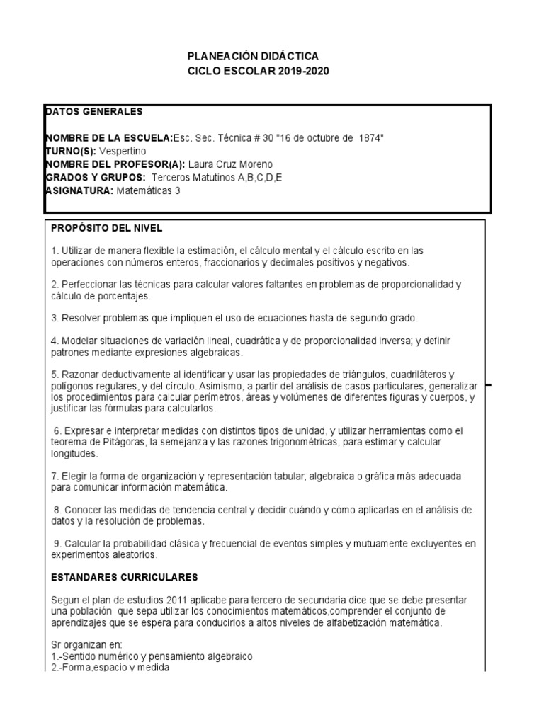 Planeacion 2019-2020 | PDF | Números | Matemáticas