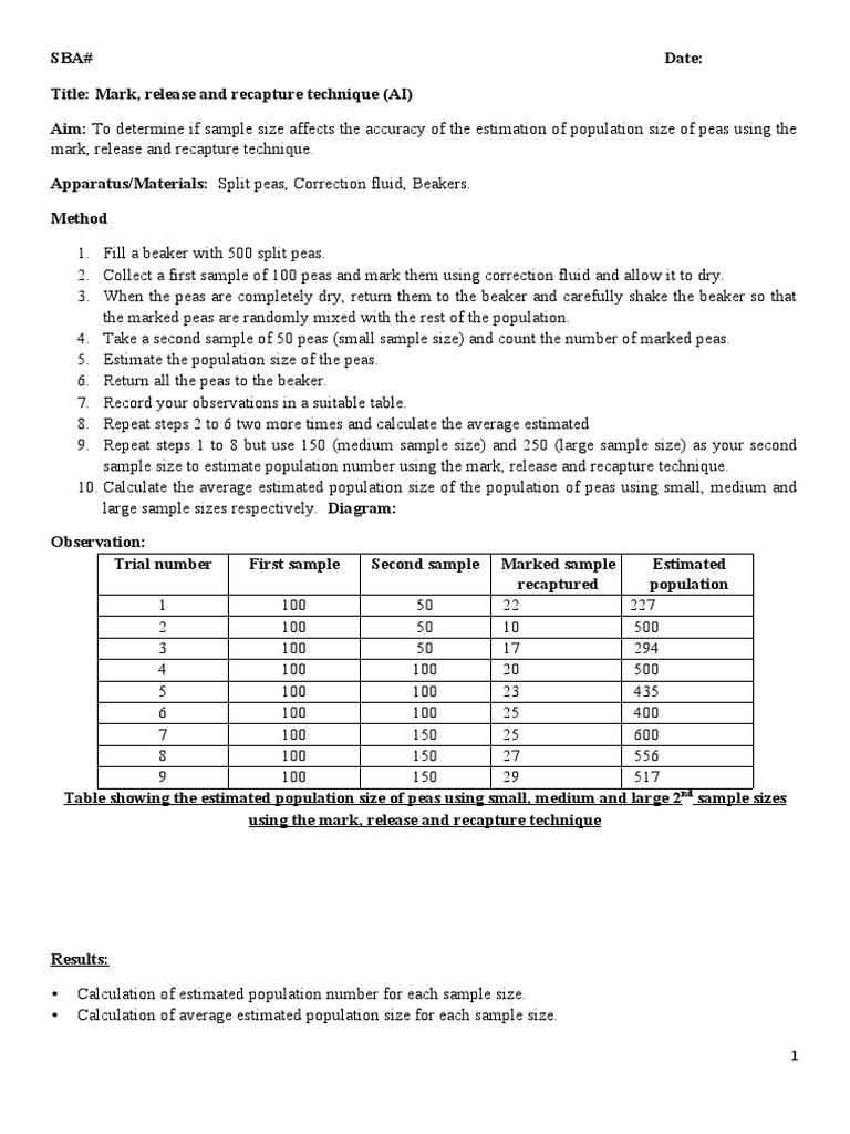 SBA Mark, Release and Recapture Technique (AI) | PDF | Sampling ...