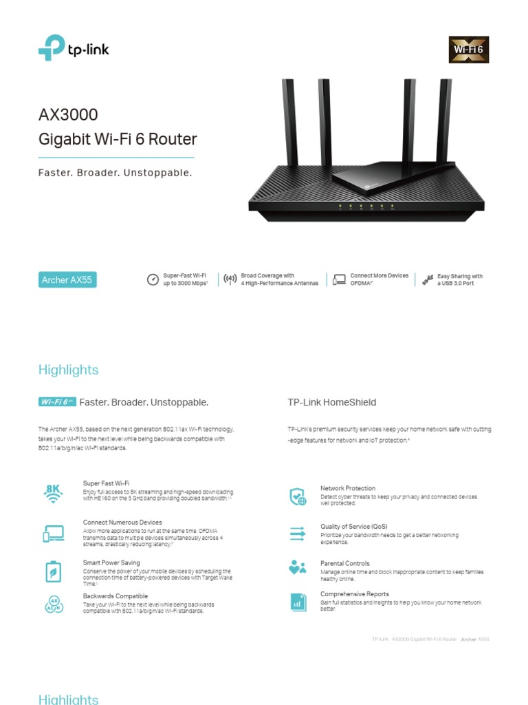 Archer AX55 (EU&US) 2.0 - Datasheet | PDF | Wi Fi | Ieee 802.11