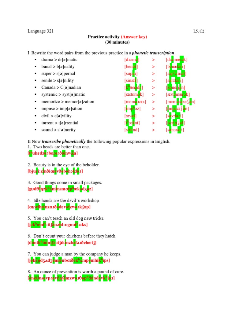 Practice l5 c2 Transcription Key | PDF