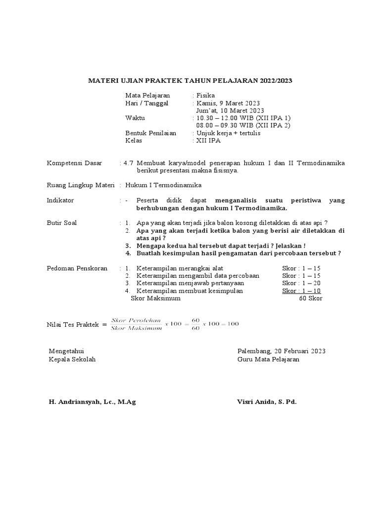 Ujian Praktek Kelas Xii | PDF