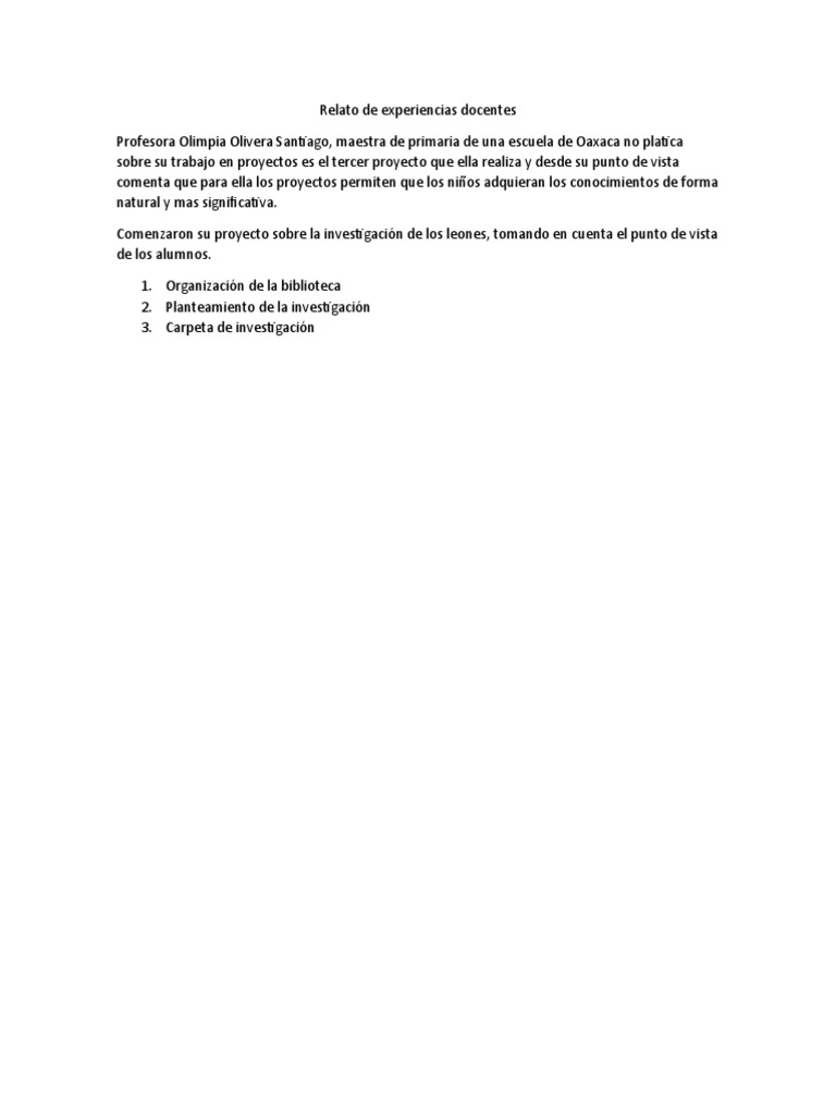 Relato De Experiencias Docentes Pdf
