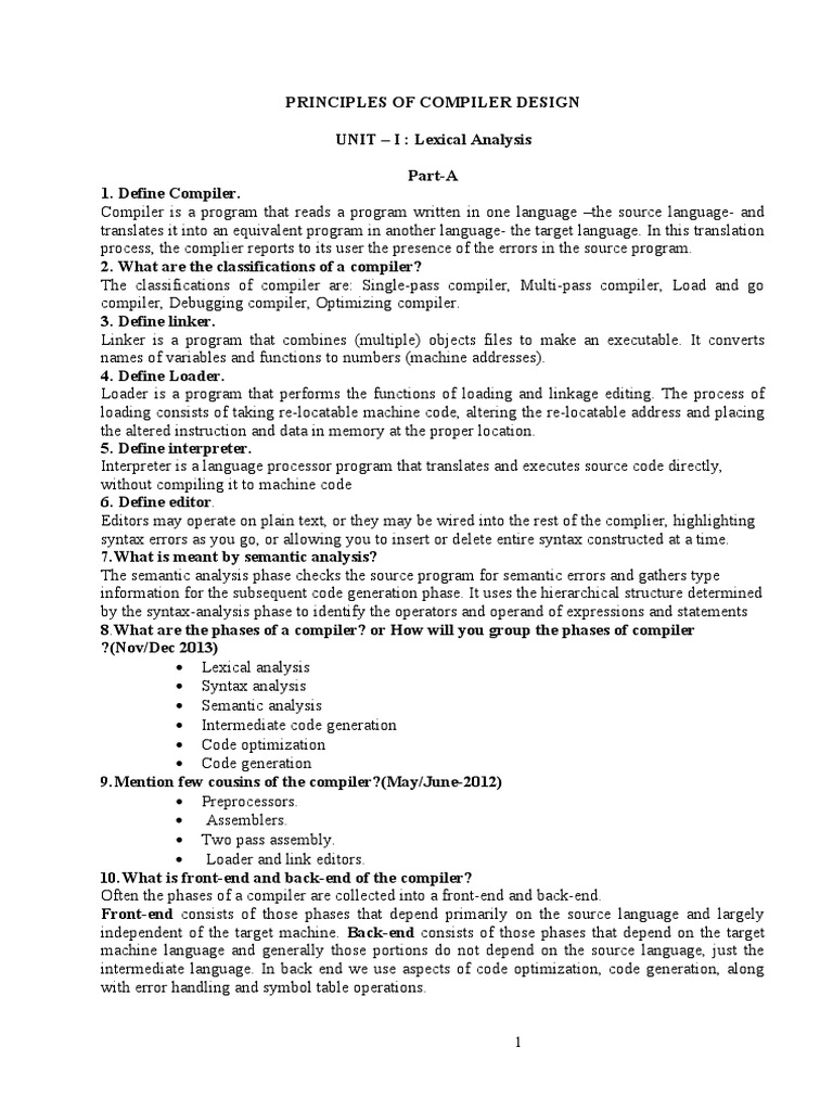 1 Principles of Compiler Design | PDF | Parsing | Compiler